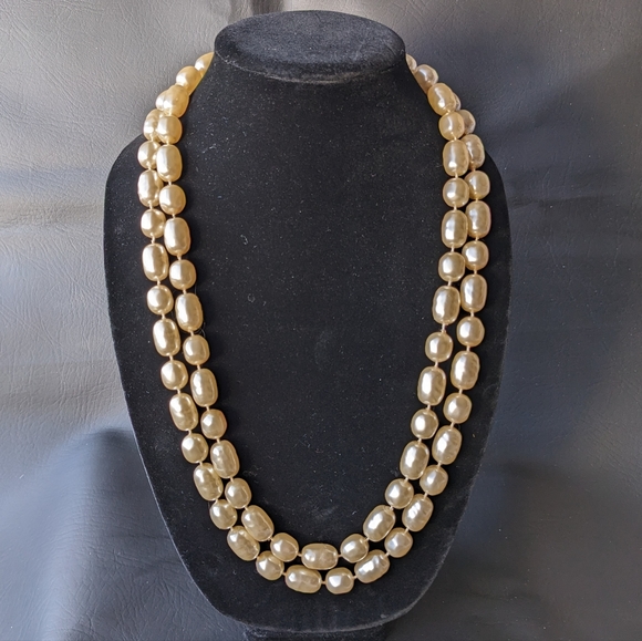 Jewelry | Vintage Cream Faux Potato Pearls Double Strand Necklace ...